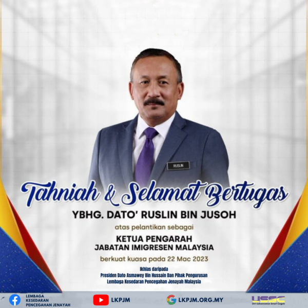 Tahniah dan Selamat Bertugas diucapkan kepada YBhg. Dato’ Ruslin bin ...